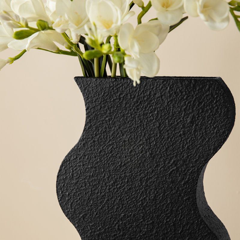 Ivy Bronx Modern Black Textured Ripple Metal Vase Floor Vase | Wayfair